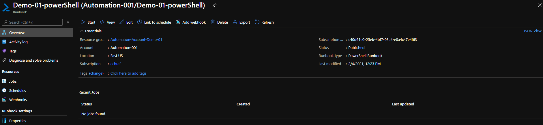 Azure Automation : How to create PowerShell Runbook – achraf ben alaya